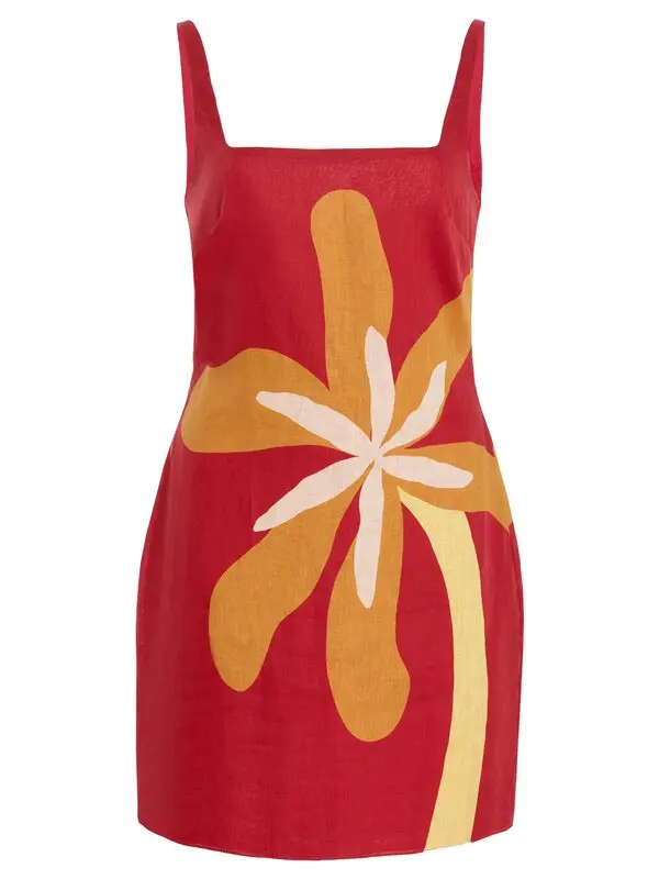 CALA DE LA CRUZ Siela Floral Linen Mini Dress - Orange