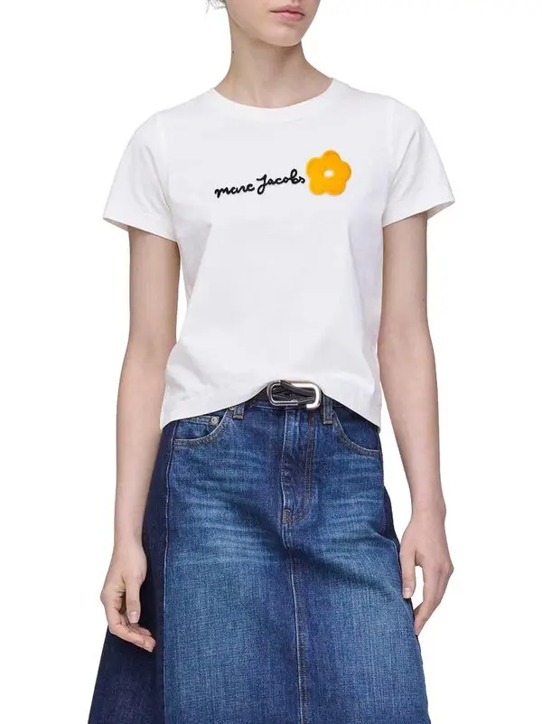 Marc Jacobs Flocked Daisy Logo Slim Cut T-shirt - White