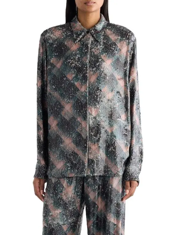 Dries Van Noten Chowy Sequin Button-up Shirt - Bottle