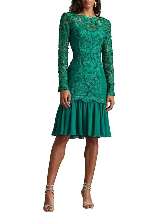 Tadashi Shoji Soutache Long Sleeve Cocktail Dress - Emerald
