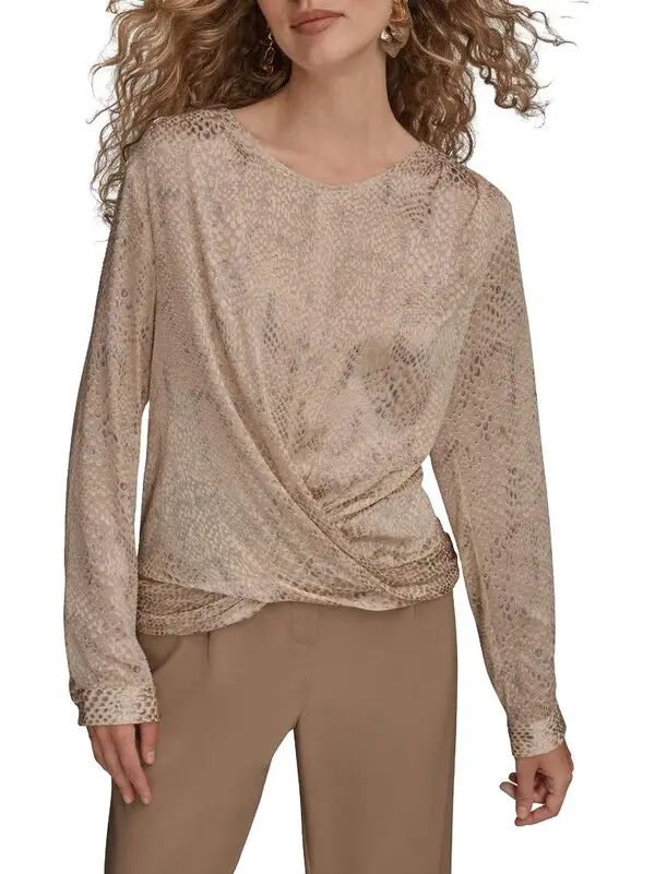 Donna Karan New York Croc Burnout Drape Top - Pink Champagne