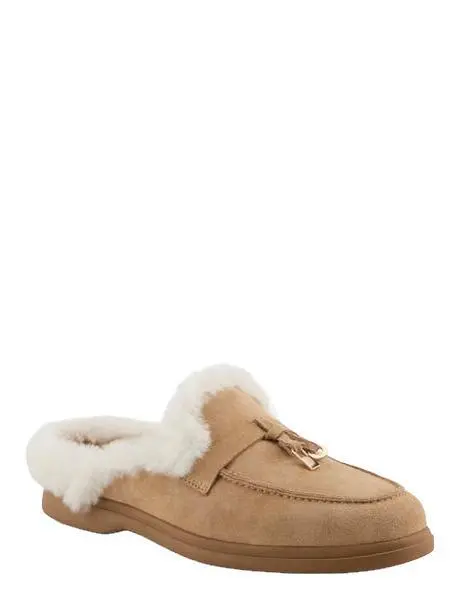 SPRING STEP SHOES Gistel Faux Fur Trim Mule - Beige Suede