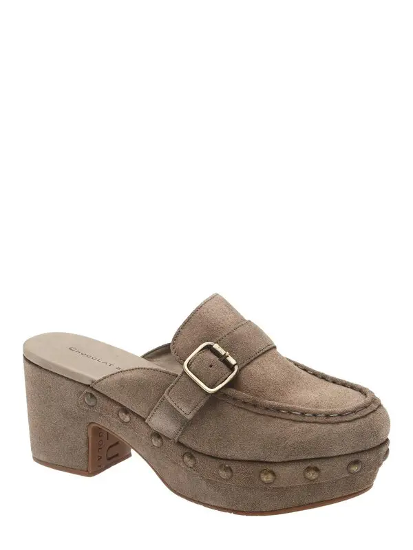 CHOCOLAT BLU Genni Platform Loafer Mule - Dark Taupe Suede