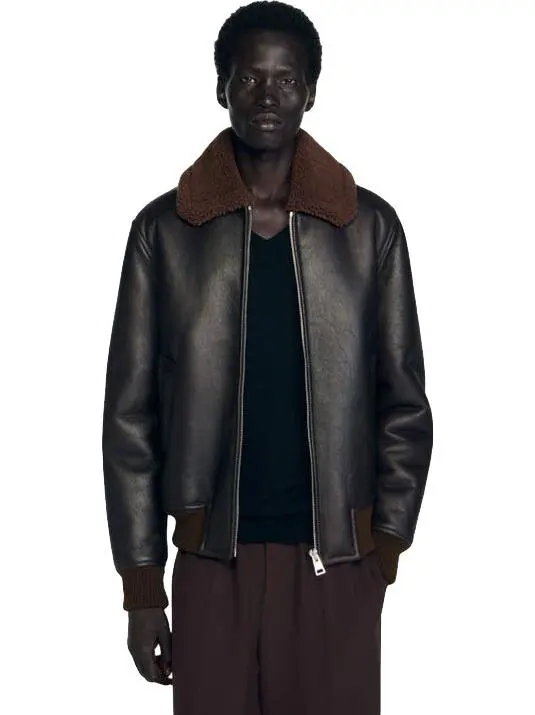 Sandro Reversed Leather Jacket - Chocolate