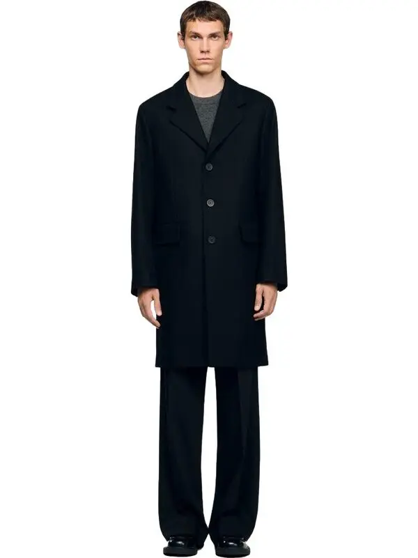 Sandro Wool And Cashmere Broadcloth Coat - Black