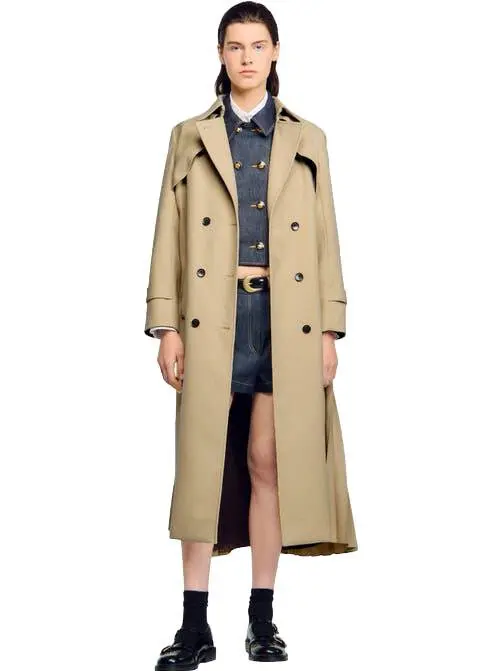 Sandro Belted Double-breasted Trench Coat - Beige