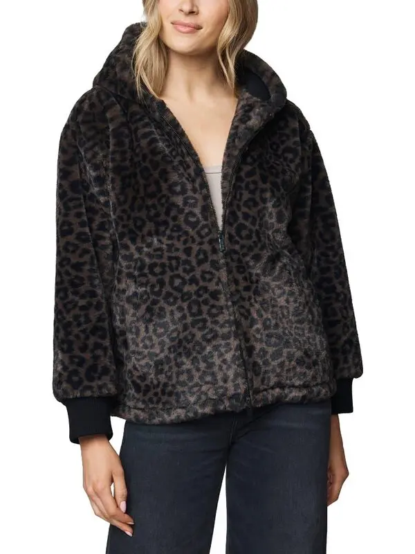 Splendid Lucia Faux Fur Hooded Jacket - Brown Leopard Print