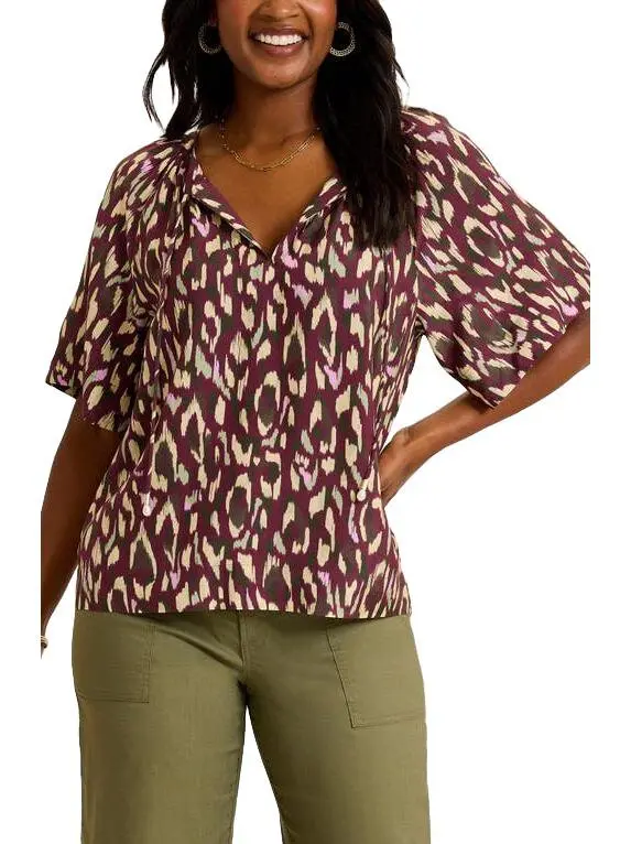 Tommy Bahama Cheetah Cove Elbow Sleeve Top - Grape Wine