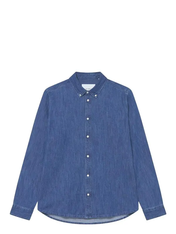 LES DEUX Konrad Denim Button Down Shirt - Medium Indigo Wash
