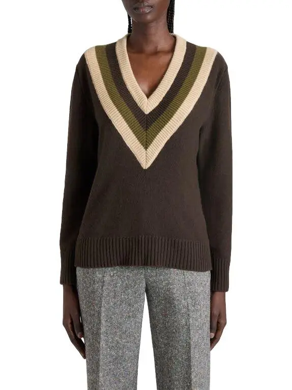 Valentino Garavani Virgin Wool V-neck Sweater - Brown/beige