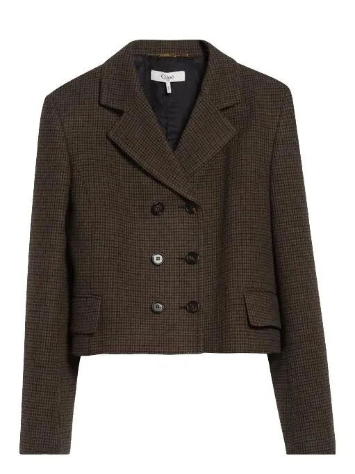 Chloé Double-breasted Houndstooth Wool Cropped Jacket - Full Brown
