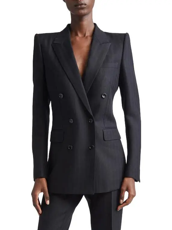 TOM FORD Herringbone Virgin Wool Double-breasted Jacket - Lb999 Black