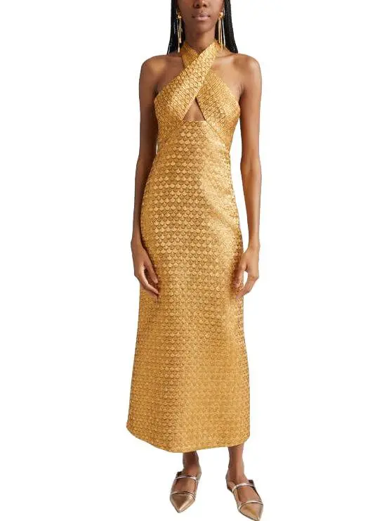 Johanna Ortiz Elegant Expedition Halter Gown - Gold