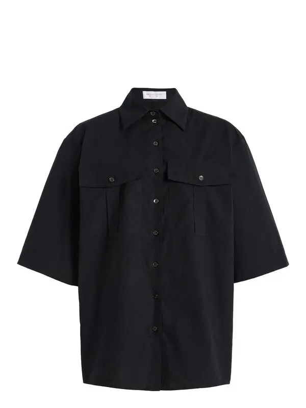 Michael Kors Boxy Washed Cotton-poplin Camp Shirt - Black