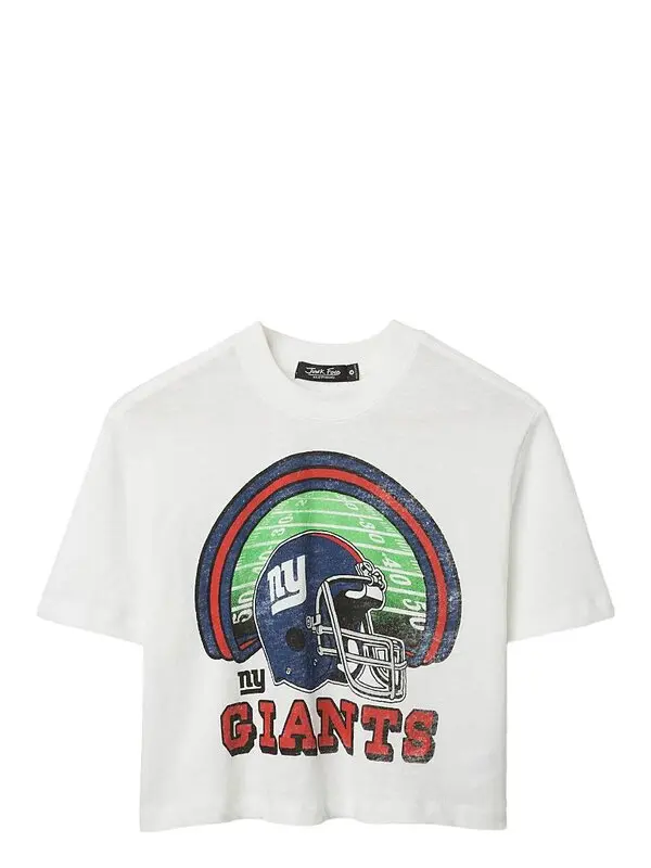 Junk Food Clothing Nfl New York Giants Game Time Mock Neck Crop Tee - Vintage White