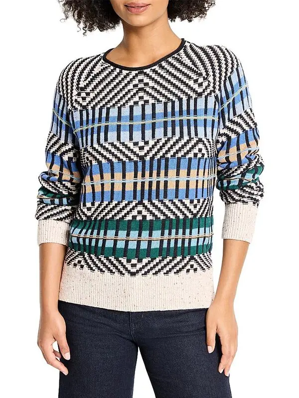 NIC+ZOE Graphic Stripe Pullover Sweater - Blue Multi
