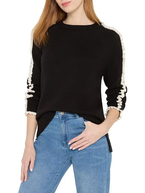 NIC+ZOE Ruffled Down Sweater - Black Onyx