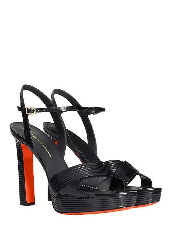 Santoni Leather Flatform High-heel Sandals - Black