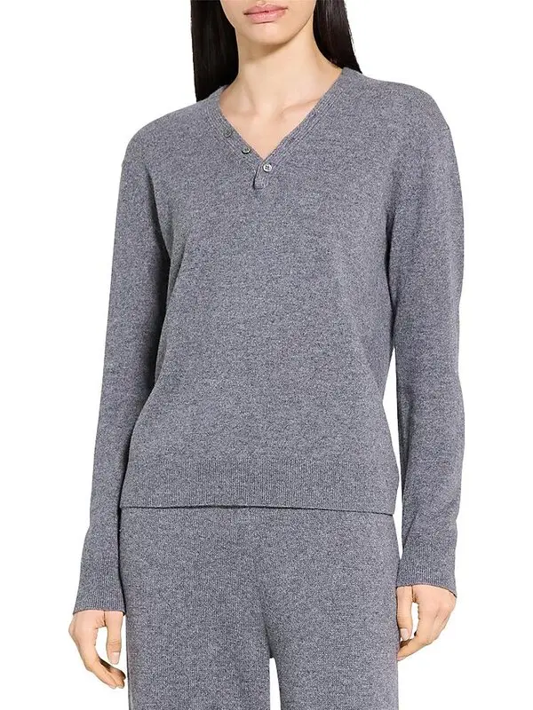 Theory Button Neck Cashmere Sweater - Light Charcoal