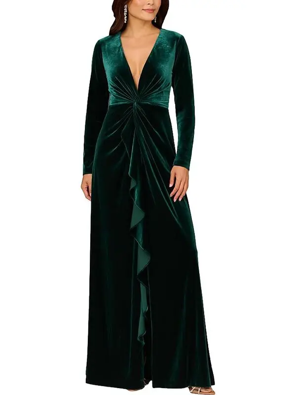 Aidan Mattox Velvet Twist Gown - Spruce