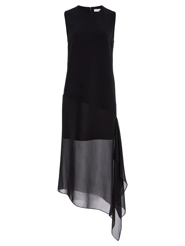 Michael Kors Wool Crepe Midi Dress With Sheer Draped Skirt - Black