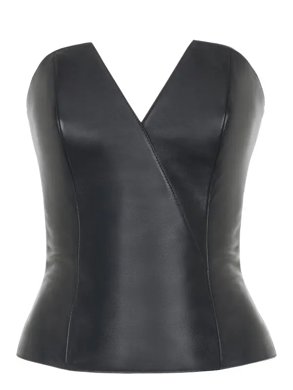 Ralph Lauren Harling Leather Bustier Top - Black