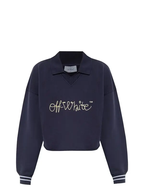 Off-White Short Sweatshirt With Collar - Navy Blue