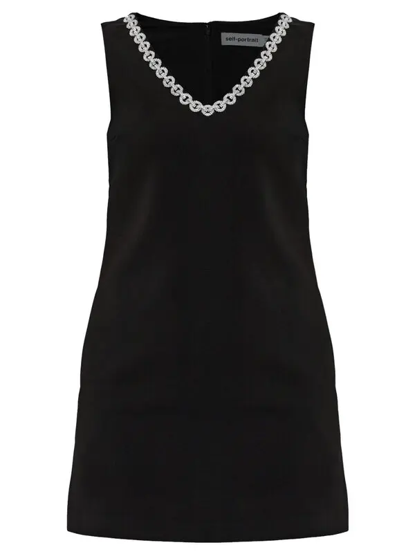 SELF-PORTRAIT Sleeveless Mini Dress With Crystal Embellished Neckline - Black