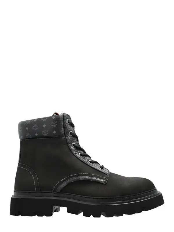 Mcm Leather Lace-up Combat Boots - Black