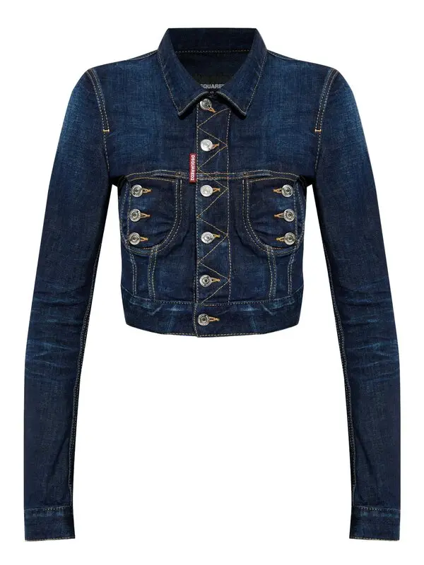 Dsquared2 Cropped Denim Jacket - Navy Blue