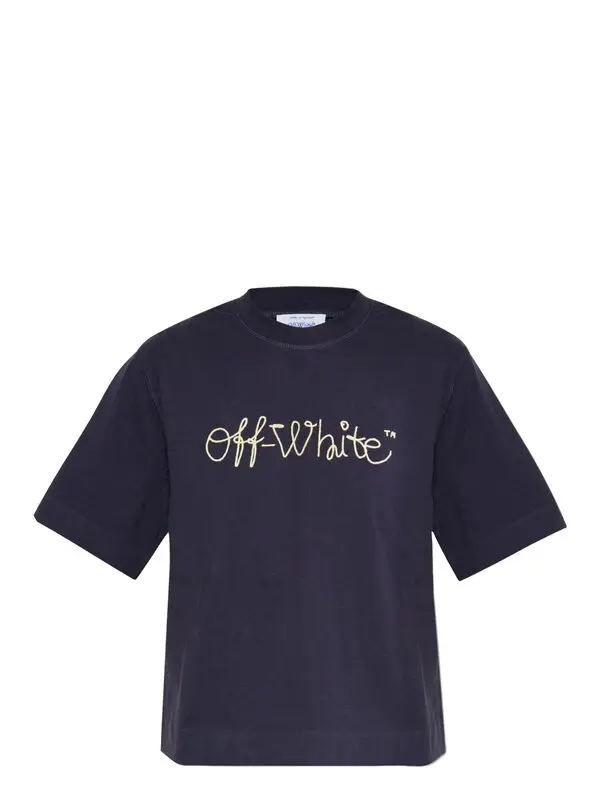Off-White Short T-shirt With Logo - Navy Blue