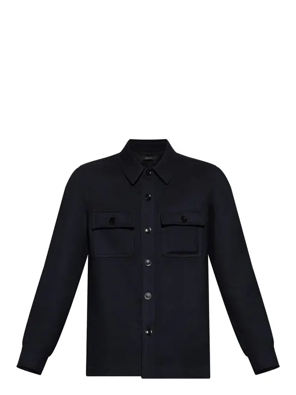 TOM FORD Wool Shirt With Pockets - Navy Blue