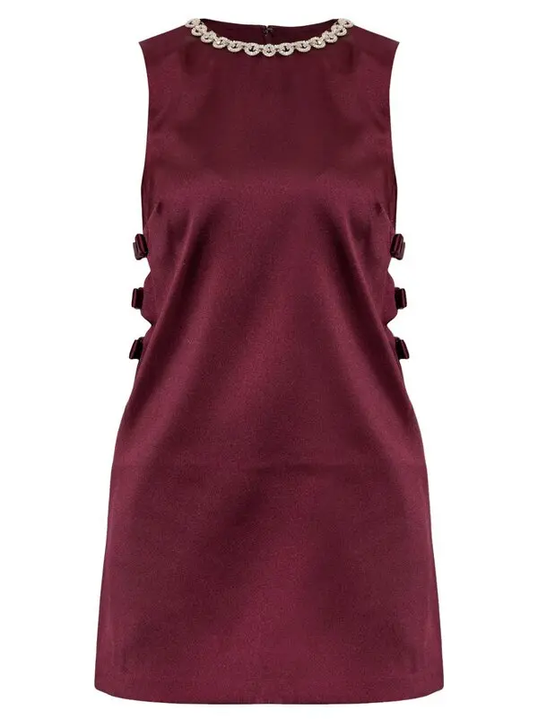 SELF-PORTRAIT Satin Mini Dress With Crystals - Burgundy