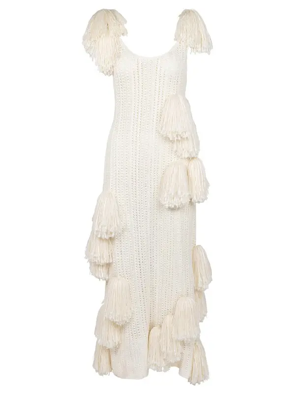 HEIRLOME Pom Pom Silk Maxi Dress - Ivory