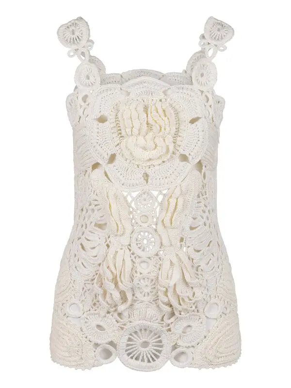 HEIRLOME Roselia Crochet Silk Top - Ivory