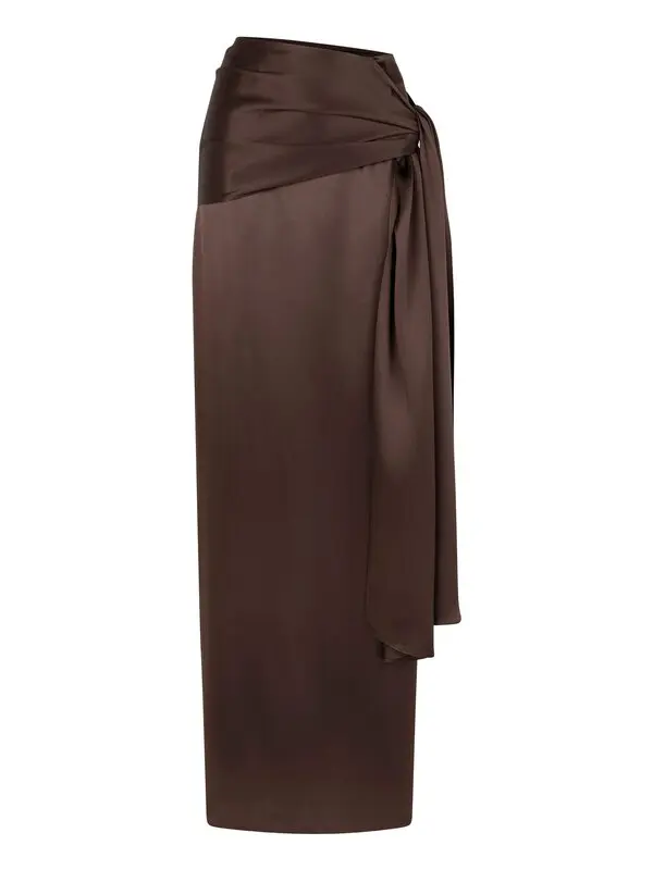 HEIRLOME Mila Silk Maxi Skirt - Brown