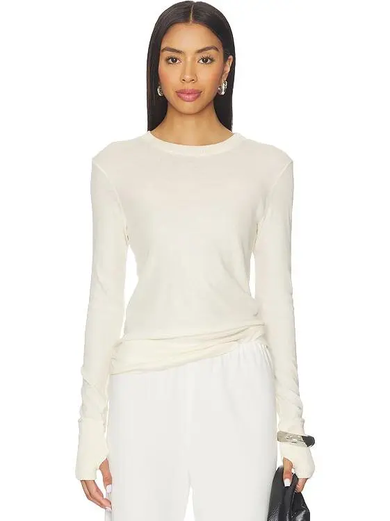 Enza Costa Cashmere Cuffed Crew Top - Natural