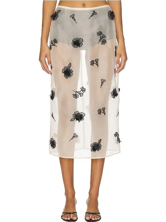 L'academie Floral Design Midi Skirt - Nude & Black