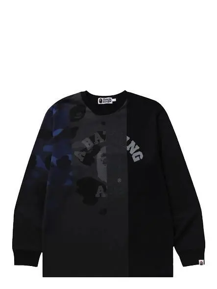A BATHING APE Patch Work Print Long Sleeve Tee Shirt - Black