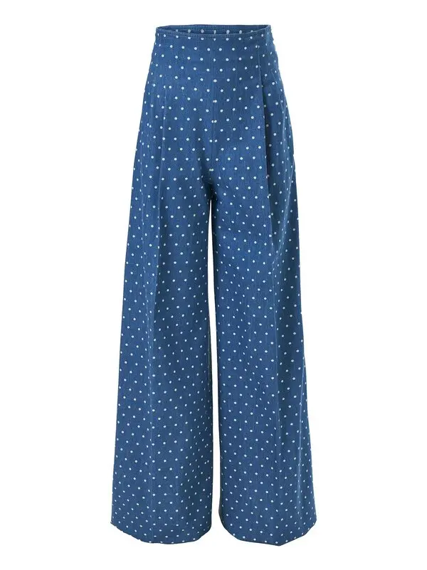 Carolina Herrera Marisol Polka-dot Denim Wide-leg Pants - Light Blue