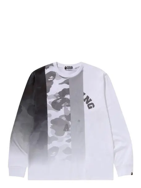A BATHING APE Patch Work Print Long Sleeve Tee Shirt - White
