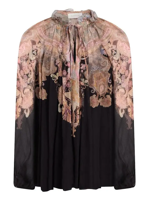 Zimmermann Paisley-print Crepon Blouse With Ruffle Trims - Black