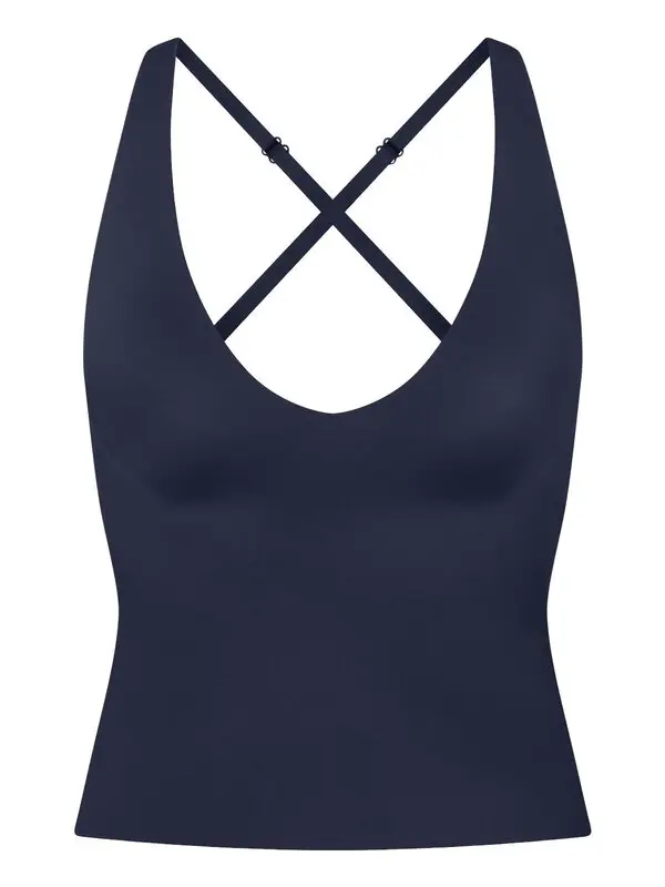 SKIMS V Neck Shine Tank Top - Navy