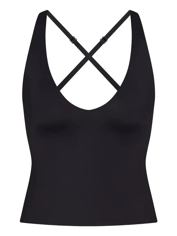 SKIMS V Neck Shine Tank Top - Obsidian