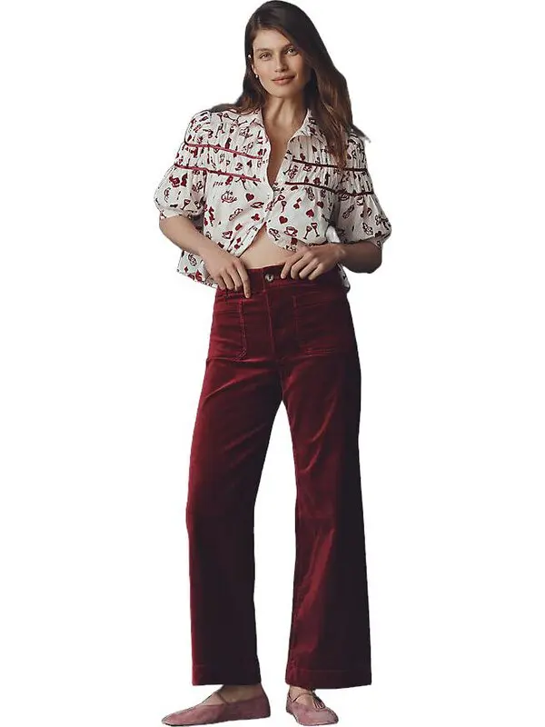 Maeve Colette Full-length Velvet Pants - Bright Berry