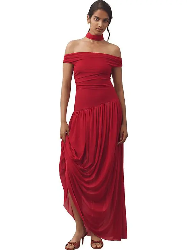 Bec & Bridge Deija Off-shoulder Drop-waist Maxi Dress - Strawberry