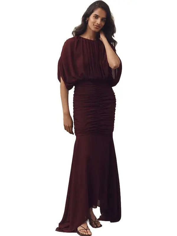 Ronny Kobo Louisa Ruched Stretch Jersey Maxi Dress - Burgundy