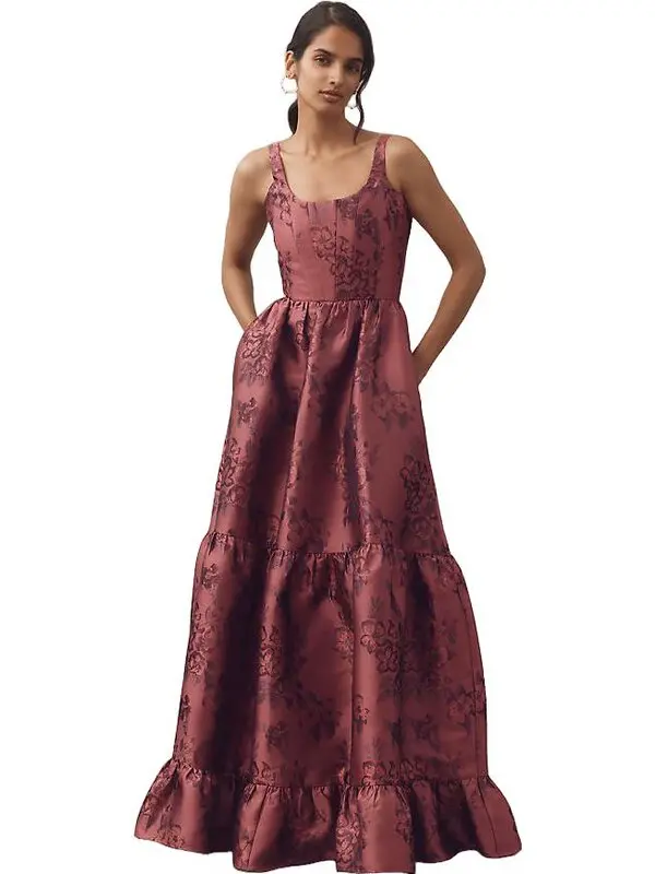 V. CHAPMAN Avery Floral Brocade Maxi Dress - Deco Rose Baroque Floral