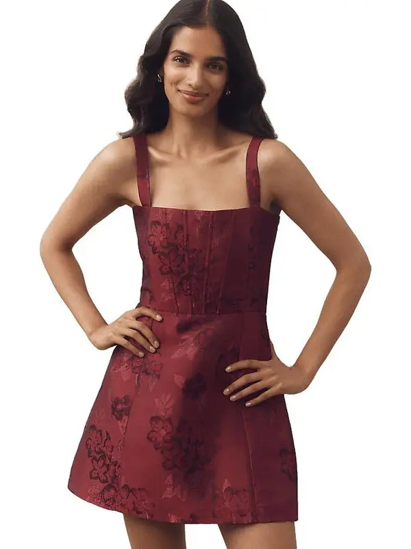 V. CHAPMAN A-line Mini Dress - Garnet Baroque Floral