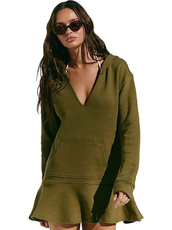 Free People Rafferty Hoodie Mini Dress - Fir Green
